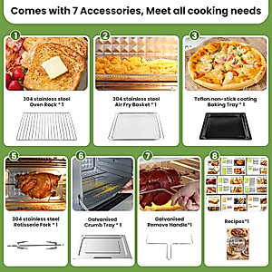 OIMIS Air Fryer Toaster Oven, 32QT Toaster Oven 21-in-1 Extra Large Countertop Convection Rotisserie Oven Patented Dual Air Duct System with 6 Accessories Recipes Black