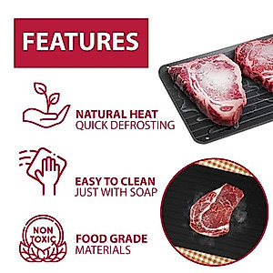 13MARCH Defrosting Tray for Frozen Meat, Premium Quality Aluminum Metal Thawing Tray, Quick Defrost for Frozen Food, Very Fast Meat Defroster - Medium