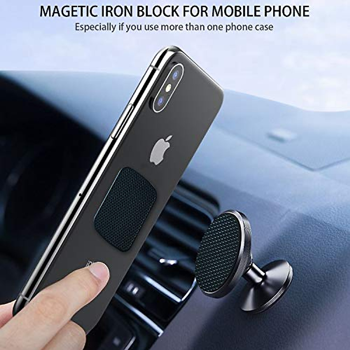 HOSNNER Metal Plate Wrapped with Silicone for Magnetic car Phone Holders - 6 Pack 3 Rectangle and 3 Round (Black)