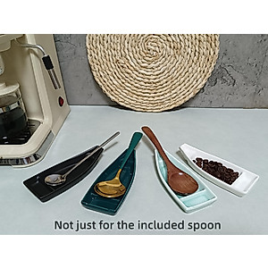 Coffee Spoon and Rest for Coffee Bar, Boat Small Spoon Rest for Coffee Station, Coffee Spoon Holder for Coffee Bar, Tea Spoon Rest Teaspoon Rest with Spoon (Matte Black + Round Spoon)