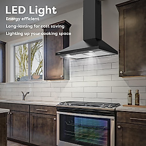 Black Range Hood 30 inch 450 CFM Wall Mount Range Hood with Anti-Fingerprint Design, Stove Hood Vent for Kitchen with 3 Speed Fan, Ducted and Ductless Convertible, CAB75206P