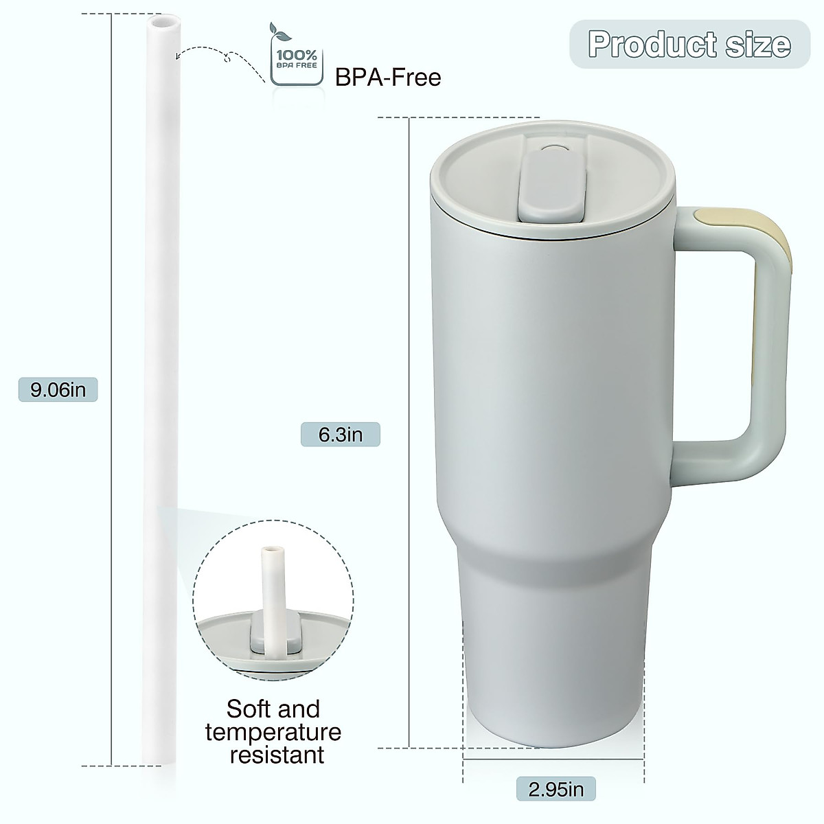 Pawtong 40oz Magnetic Lid Insulated Tumbler with Handle, 360° Rotating & Removable Cover, Leak-Proof Travel Mug with Soft Silicone Straw for Drivers, Commuters, Road Trips, Dishwasher Safe (Grey)