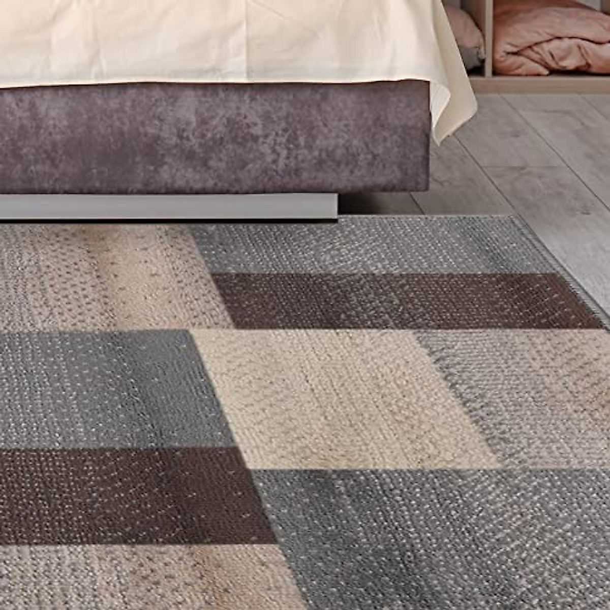 BLUENILEMILLS BNM Fiji Contemporary Indoor Area Rug Collection, Modern Patchwork Geometric Area Rug with Durable Jute Backing, 5' x 8', Grey