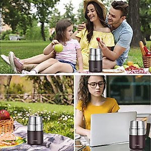 FEWOO Thermos for Hot Food, Vacuum Insulated Soup Containers, 24oz Stainless Steel Lunch Box for Kids Adults, Thermal Food Jar for School Office Travel (Brown)