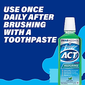ACT Restoring Zero Alcohol Fluoride Mouthwash 18 fl. oz. Strengthens Tooth Enamel, Mint Burst