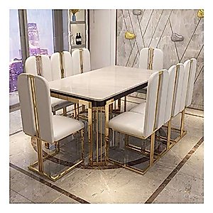 Modern Dining Set for Home, Kitchen, Dining Room w/Storage Racks, Rectangular Table, Steel Frame