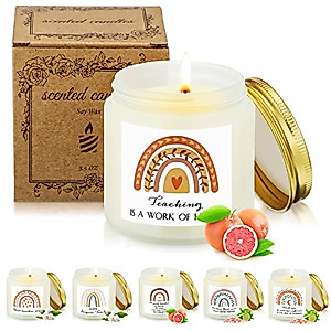 6 Jar Teacher Appreciation Gifts Bulk Teacher Candles with 3 Scents Thank You Gifts Best Teacher Scented Soy Wax Candles Teacher Valentine Gift for Women Teacher, 3.5 oz