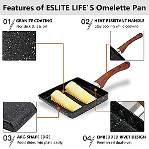 ESLITE LIFE 7”x 6” Japanese Omelette Pan Nonstick Tamagoyaki Egg Pan Rectangle Egg Frying Pan, PFOA Free