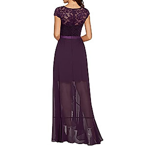 Daisyaner Women's V Neck Formal Floral Lace Bridesmaid Maxi Dress Evening Party Elegant Dresses Evening Prom Dress Grape S