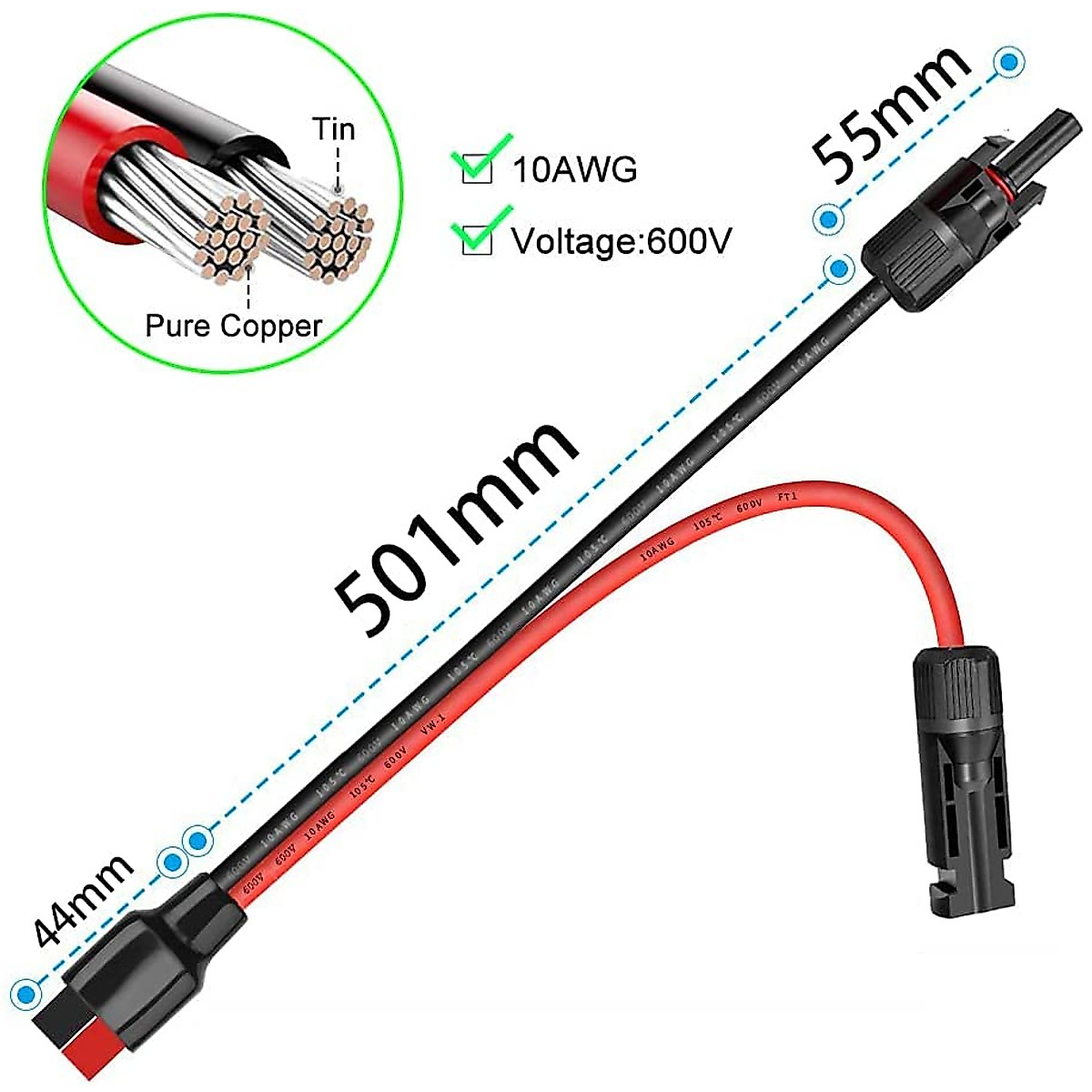 ZHOFONET Anderson Connector,10AWG 2ft Anderson Adapter Power Pole Port,Male and Female Solar Extension Cable Connector Kits for Portable Solar Generator Power Station
