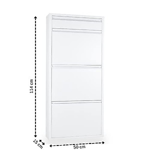 KASER Shoe Storage Cabinet - 3+1 Drawer 20" Metal Wall Mountable Shoe Storage for Entryway with No Assembly - Shoe Cabinet for Entryway Slim - 2-3 Pair per Tier (White)