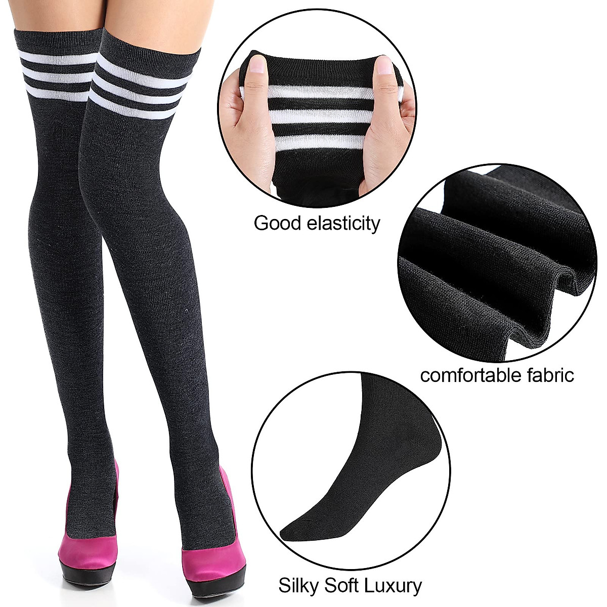 JaGely 24 Pairs Thigh High Socks for Women Over the Knee Socks Long Thigh High Stocking for Women Leg Warmer Daily Wear Cosplay, 2 Styles and 6 Colors
