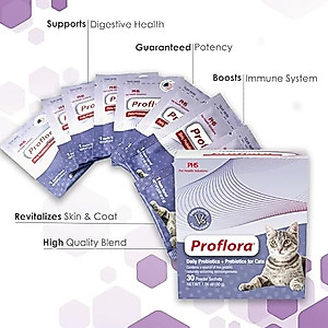 Proflora Probiotics for Cats-Complete Gut Health & Immune Support. Easy to Use Digestive Multi-Strain Probiotics. Easier Diet Transitions, Healthier Skin & Coat & Helps Treat Diarrhea. 30 Packets.