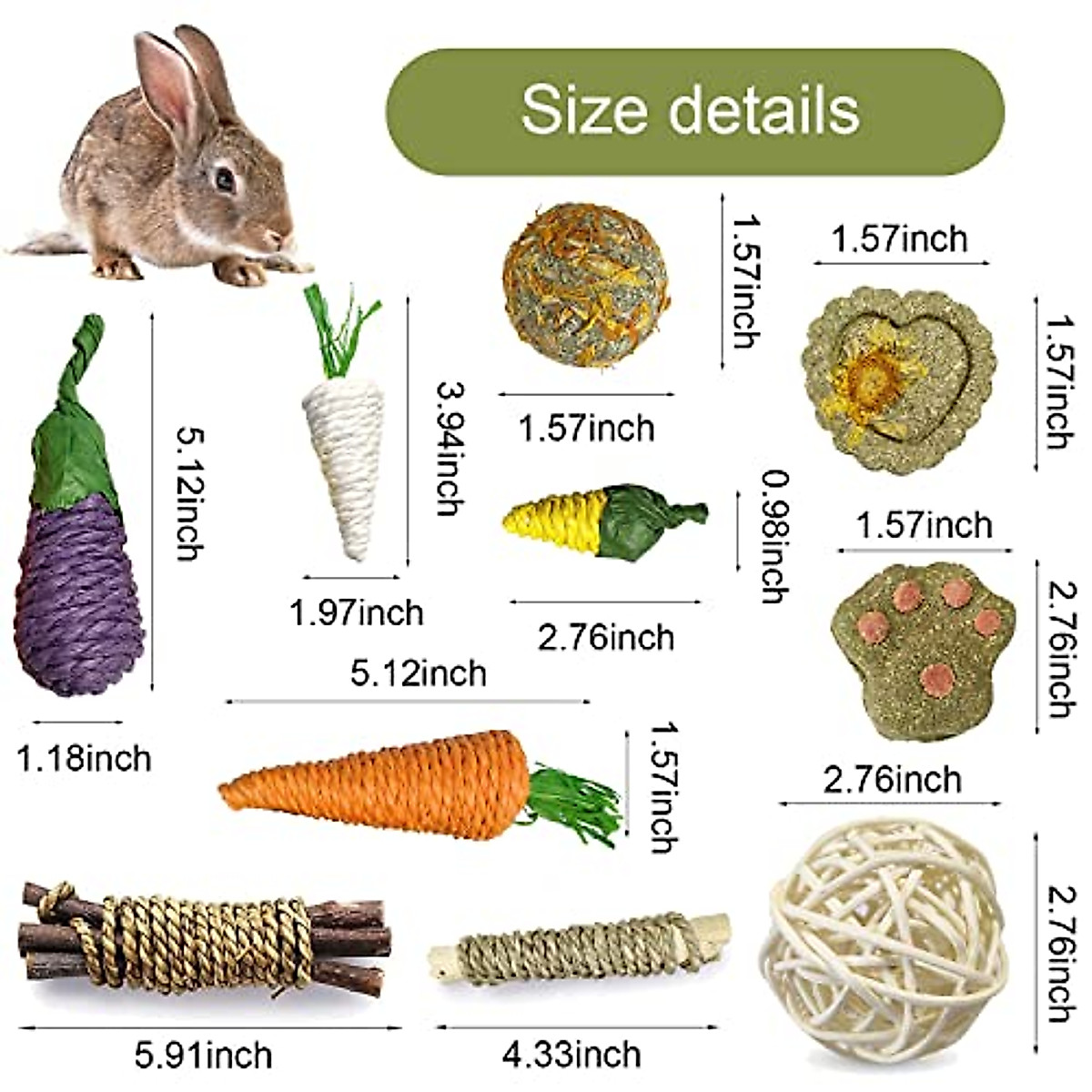 Guinea Pig Toys, Rabbit Toys for 100% Natural Materials, Rabbit Chew Toys for Rabbit Guinea Pig Teeth Grinding, Chinchilla Toys, effectivly Improve Dental Health, Relieve Anxiety (14 Pcs)