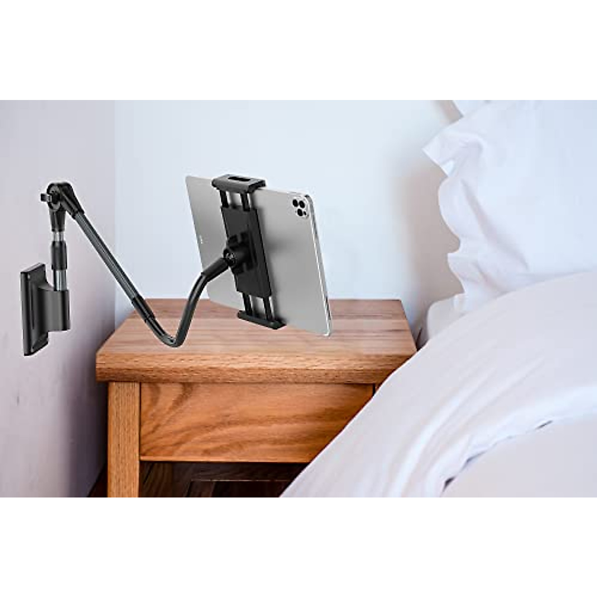 BEATYLIFE Wall Mount Tablet Phone Holder for Bed Kitchen Hair Salon Studio, Gooseneck Flexible Arm Clip Wall Tablet Cell Phone Stand, Compatible with iPhone, iPad, Fire HD 8, Galaxy Tabs 4.7"-11"