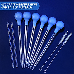 Weewooday Glass Droppers Pipettes Graduated Lab Dropper Glass Liquid Pipette with Big Rubber Hats 20 cm Stir Rod Washing Brush Transfer for Liquid Essential Oil(16 Pieces,Blue,10 ml)