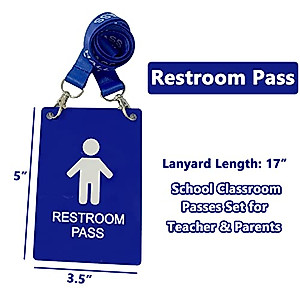 Hall Pass Lanyards with Large Card Passes, Unbreakable School Classroom Passes Set for Teacher Parents (Blue)