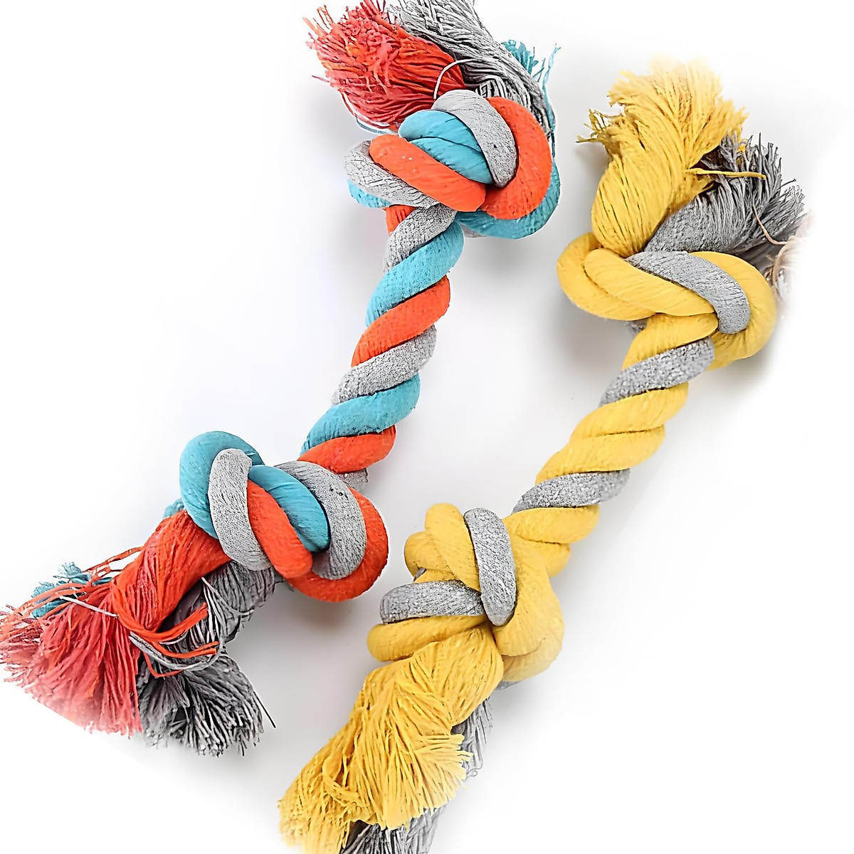 LUCKITTY 2 Pack 15.7 Inch Dog Rope Toys for Large Aggressive Chewers, Heavy Duty Dog Rope Toy, Indestructible Dog Chew Toys, Teeth Cleaning, Yellow Orange