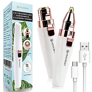 Rechargeable Eyebrow Trimmer & Facial Hair Remover for Women, 2 in 1 Eyebrow Razor and Painless Lips Body Facial Hair Removal with Built-in LED Light