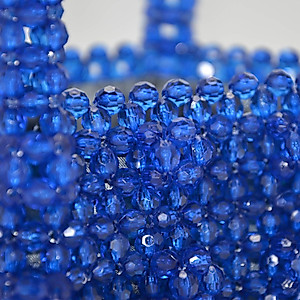 Miuco Womens Beaded Handbags Handmade Weave Crystal Pearl Tote Bags Blue