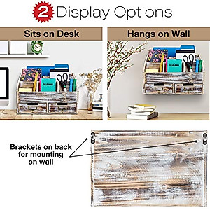 Excello Global Products Rustic Wood Office Desk Organizer: Includes 6 Compartments and 2 Drawers to Organize Desk Accessories, Mail, Pens, Notebooks, Folders, Pencils and Office Supplies (Brown)