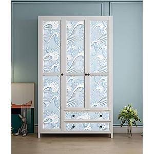 Blooming Wall CPS030 Peel&Stick Handpainting Seamless Blue White Waves Sea Sprays Self-Adhesive Prepasted Wallpaper Wall Mural (17.7“x118”)