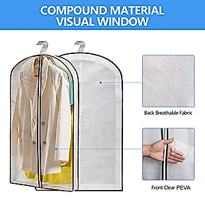 Mskitchen Hanging Clothes Bag with 4" Gusseted Garment Bag (Set of 3) for Storage Suit Bag for Closet Clear Garment Bags Dress Covers Garment Bags for Suits, Sweaters, Shirts - 24'' x 40"x4''/ 3 Pack