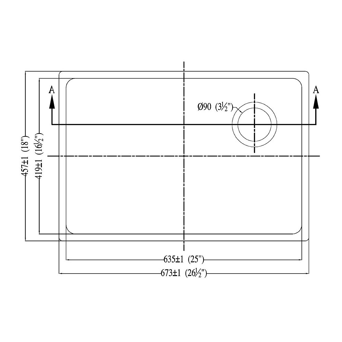 Dawn DSU2517 Undermount Single Bowl Sink with Rear Corner Drain, Polished Satin