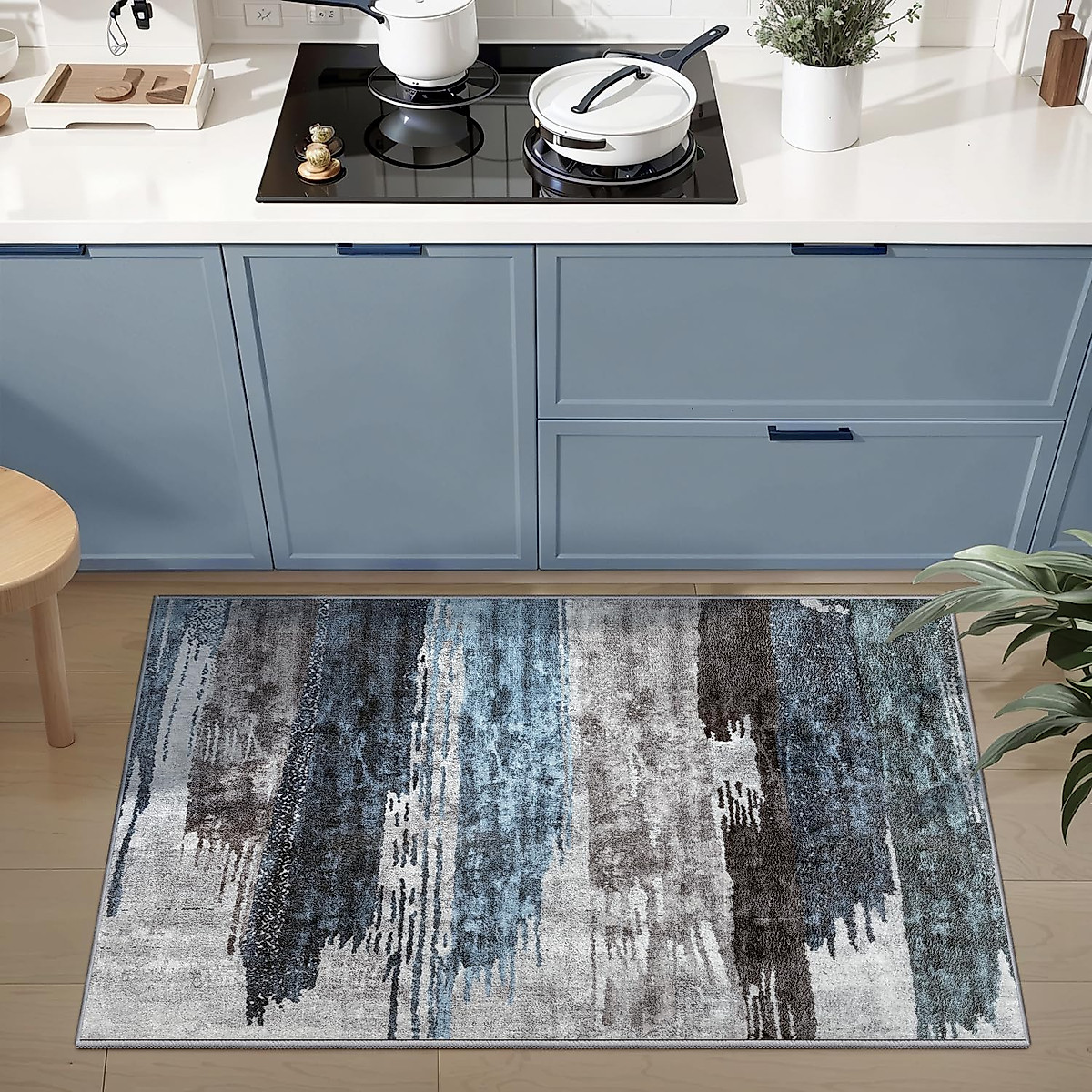 Ciicool Modern Abstract Area Rug 2x3 Washable Small Entryway Rug, Non-Slip Low Pile Throw Rug, Foldable Kitchen Bathroom Rug, Blue Grey Floor Carpet for Entrance Living Room Bedroom Indoor Doormat