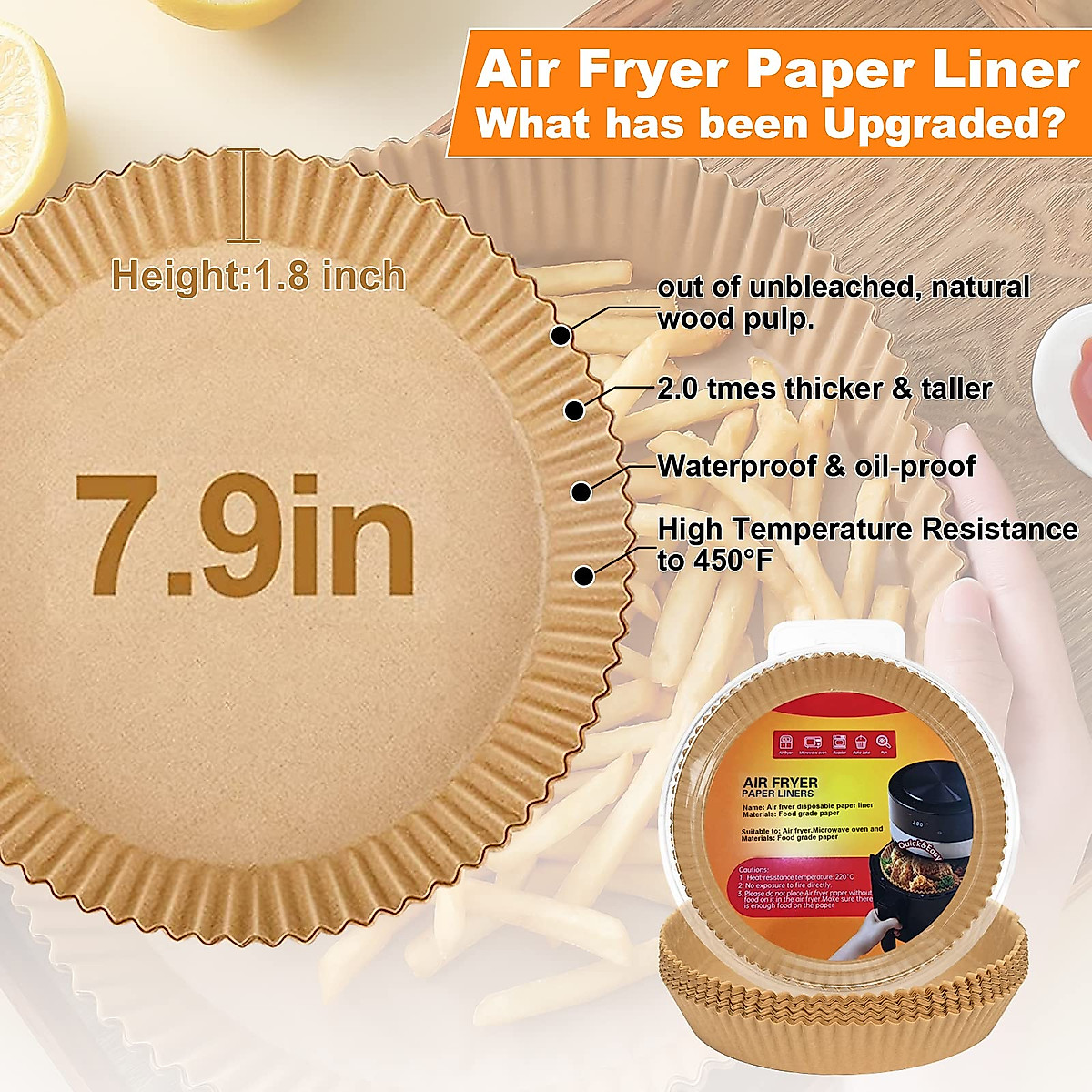 Air Fryer Paper Liners 7.9 Inch, 100 Pcs Non-Stick Parchment paper liner, Round Air Fryer Disposable Paper Liners for 5-8QT Air fryer, Oil-proof, Water-proof, Parchment Baking Paper