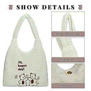 Freie Liebe Cute Bags for Women Tote Bag Aesthetic Girls Fluffy Teddy Bear Purse Plush Shoulder Hobo Handbags