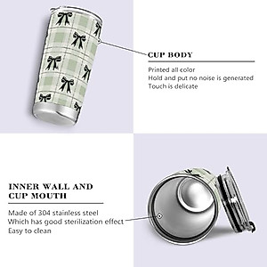 Green Plaid Black Butterfly Stainless Steel travel cups Leak-proof Lid and Straw travel coffee mug spill proof for Water, Iced Tea or Coffee safe umbler 20 OZ