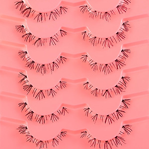 outopen 7 Pairs Bottom Lashes Clear Band Wispy Natural Look Lashes Japanese Manga Style Spiky Anime Lower Lashes Dramatic DIY Cosplay Bottom Eyelashes Reusable (A03)