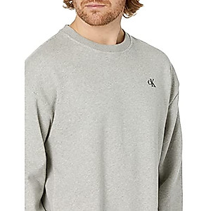 Calvin Klein Men's Relaxed Fit Monogram Logo Fleece Sweatshirt, Heroic Grey Heather, Medium