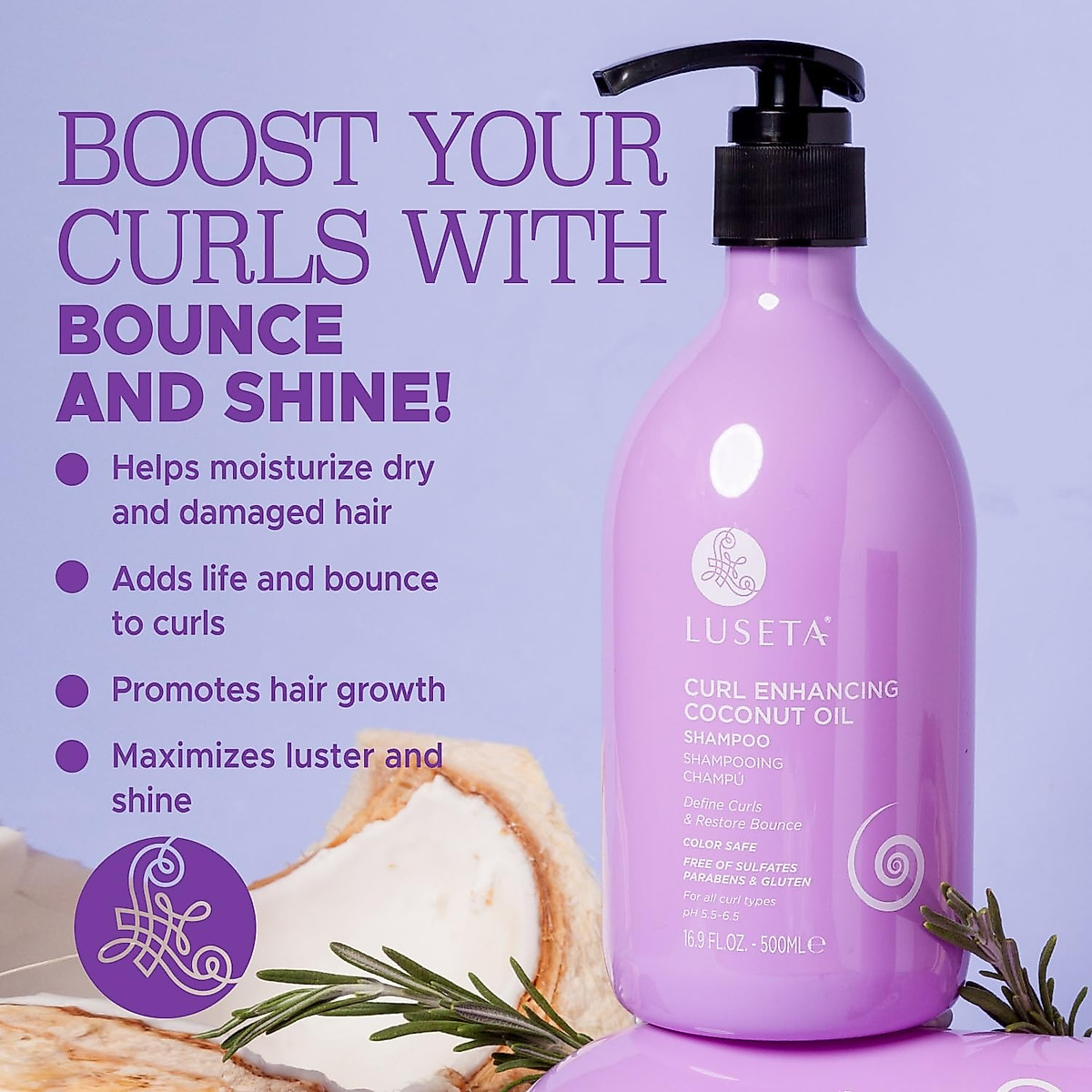 Luseta Curl Enhancing Shampoo Nourishing and Moisturizing for Curly Hair, Repair Damaged Hair, Restore Bounce 16.9 Oz, Gluten Free, Sulfate Free