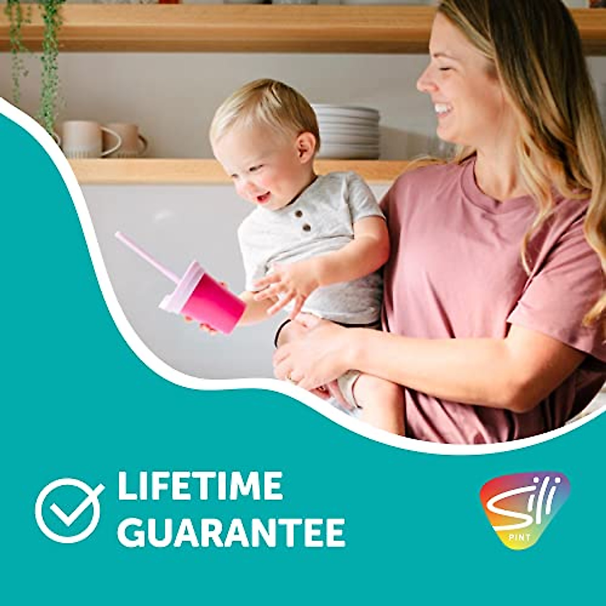 Silipint Silicone Kids’ Cups with Lids and Straws, Unbreakable, Durable, Safe, and Fun Silicone Kids’ Tumblers, Radberry & Sunfire Smash, Pack of 2