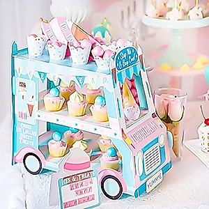 Aooba Van Cake Stand, Ice Cream Truck Decorations - Ice Cream Baby Shower，Birthday Party Supplies Table Centerpiece Decor Ice Cream Cart Cake Cupcake Stand(3 Tier)