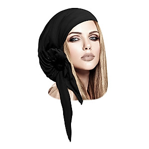 ShariRose Black Headscarf Soft Cotton Pre-tied Head Covering for Women Head wear Head wrap Versatile Long Head wrap Bandana Turban Wrap (Black long - 046)