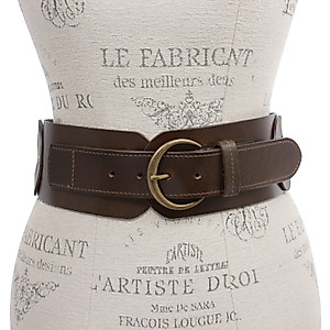 Ladies 3" (75 mm) Wide High Waist Round Disk Linked Braided Cowhide Top Full Grain Leather Belt, Brown | 34"