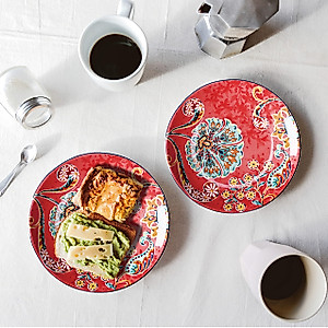 Sonemone Red Farmhouse Floral Dessert Plates, 6 Inch Appetizer Plates Set of 6, for Valentines Cake, Pie, Snacks, Ice cream, Side Dish, Sauces, Microwave & Dishwasher Safe