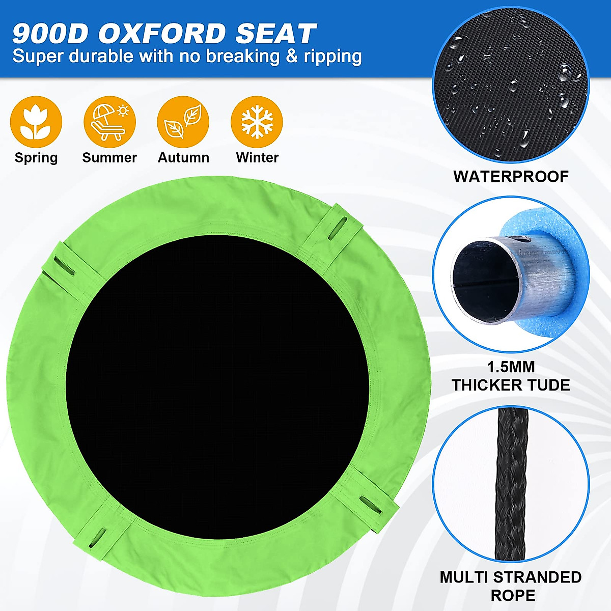 Odoland 40 inch Kids Saucer Tree Swing, Large Outdoor Chidren Round Rope Swing Installed on Tree and Backyard, 900D Waterproof Oxford Flying Saucer Platform Swing Great for 3 Kids or 1 Adult Green