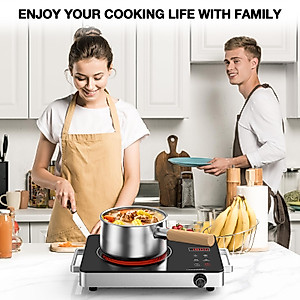 Electric Cooktop, Portable Single Burner Stove With Plug, 1800W Hot Plate Countertop, Child Safety Lock, Timer, 110V Infrared Burner, Touch and Knob Control