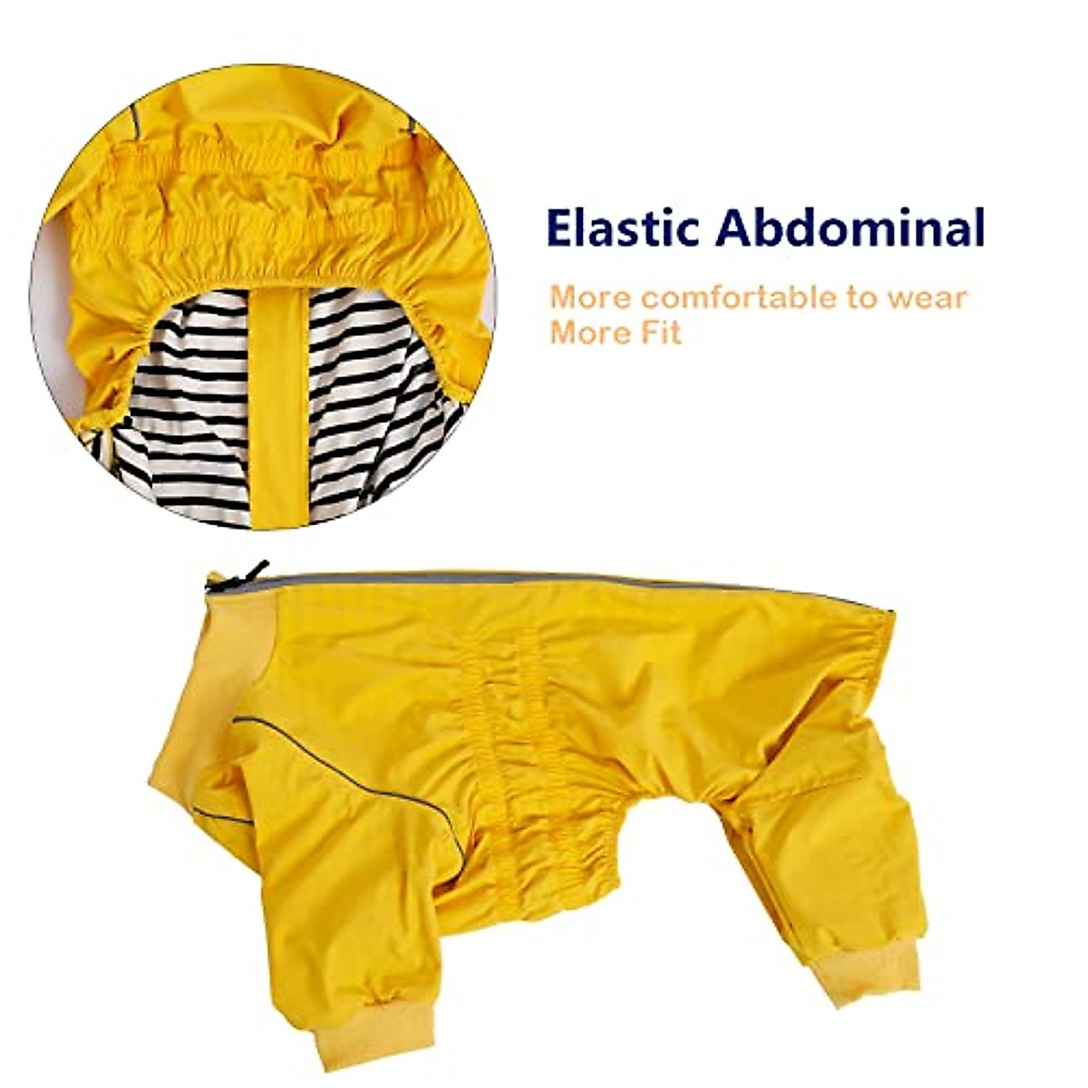 Brabtod Waterproof Dog Raincoat with Legs Double Layer Dog Clothes Full Body Dog Rainproof Jacket with Reflective Zipper Closure, Trousers Suit Ideal for Small Medium-Yellow-XXL