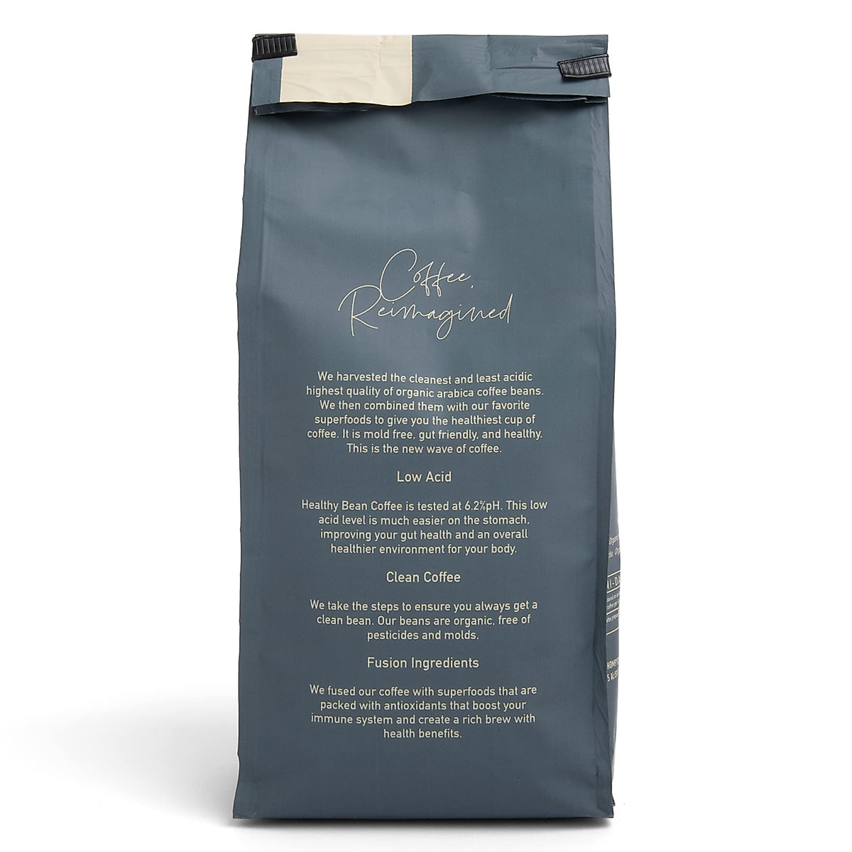 Healthy Bean Coffee - Low Acid Coffee, Superfood Infused Whole Bean Coffee, USDA Organic, Mycotoxin Free, Semi-Dark Roast, 10oz