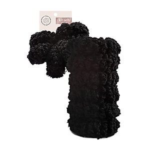 Kitsch Organic Cotton Fluffy Scrunchies - Large Hair Accessories for Women and Girls | Hair Bands & Ponytail Holders, 6pc (Black)