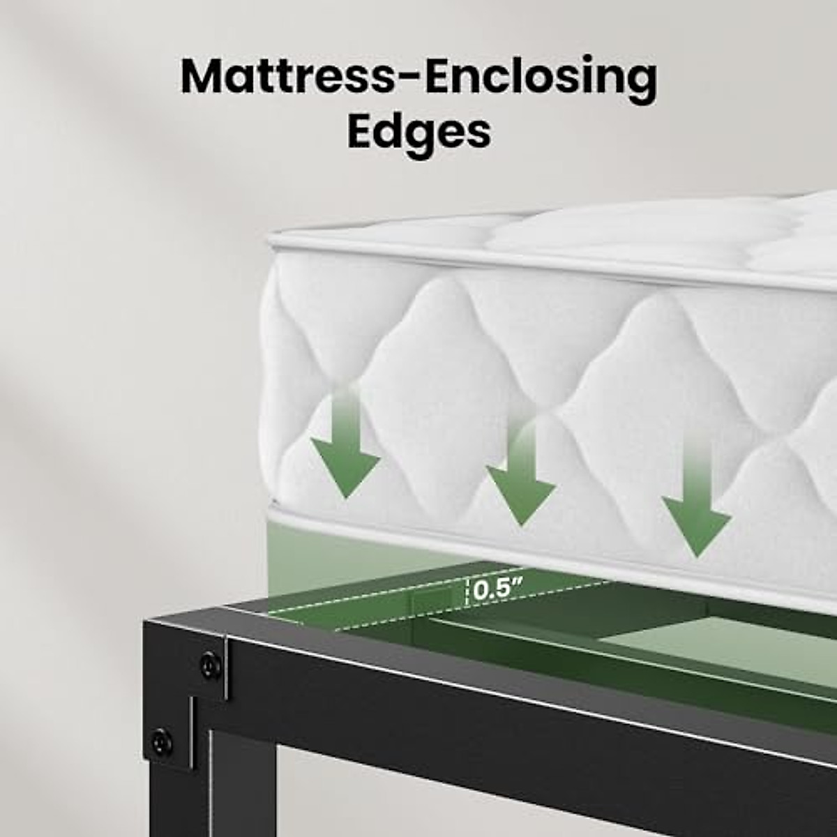 Marsail Queen Size Bed Frame, 14-Inch High Platform Bed with Steel Slat Support, Mattress Stoppers & Rounded Corners, Heavy-Duty Metal Platform, 1600 lbs Max Weight, No Box Spring Needed, MSBFQ02