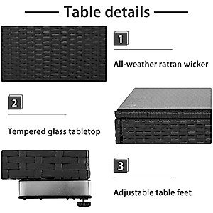 SUNCROWN 7-Piece Outdoor Patio Furniture Sofa Set All-Weather Wicker Sectional Cushioned Washable Seat Conversation Set with Modern Glass Coffee Table and Cushions (Dark Blue)