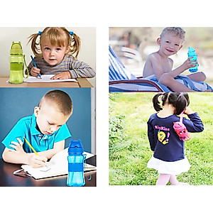 Ecteco Water Bottle for Kids Toddlers Children with Straw Strap 12OZ Leak Proof BPA Free Tritan Drink Bottles for Boys Girls School Students, Cute Lightweight Sturdy Anti-skid