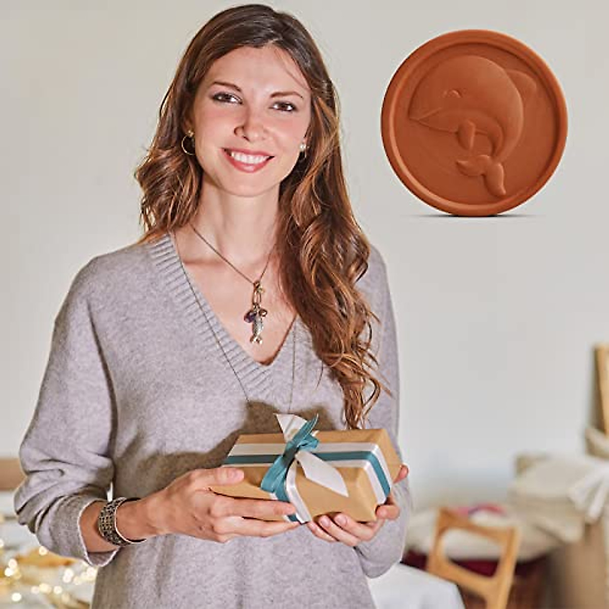 BARST Brown Sugar Saver and Softener Disc, Brown Sugar Keeper with Lovely Dolphin Design for Food Storage Containers, Reusable & Food Safe, Terracotta 6 Pack