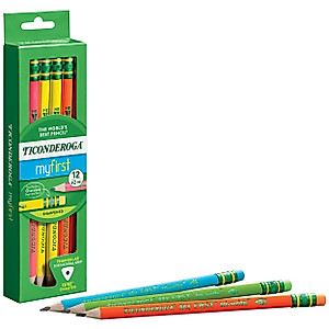 Ticonderoga My First Tri-Write Wood-Cased Pencils, Neon Colors, 12 Count (X13012)
